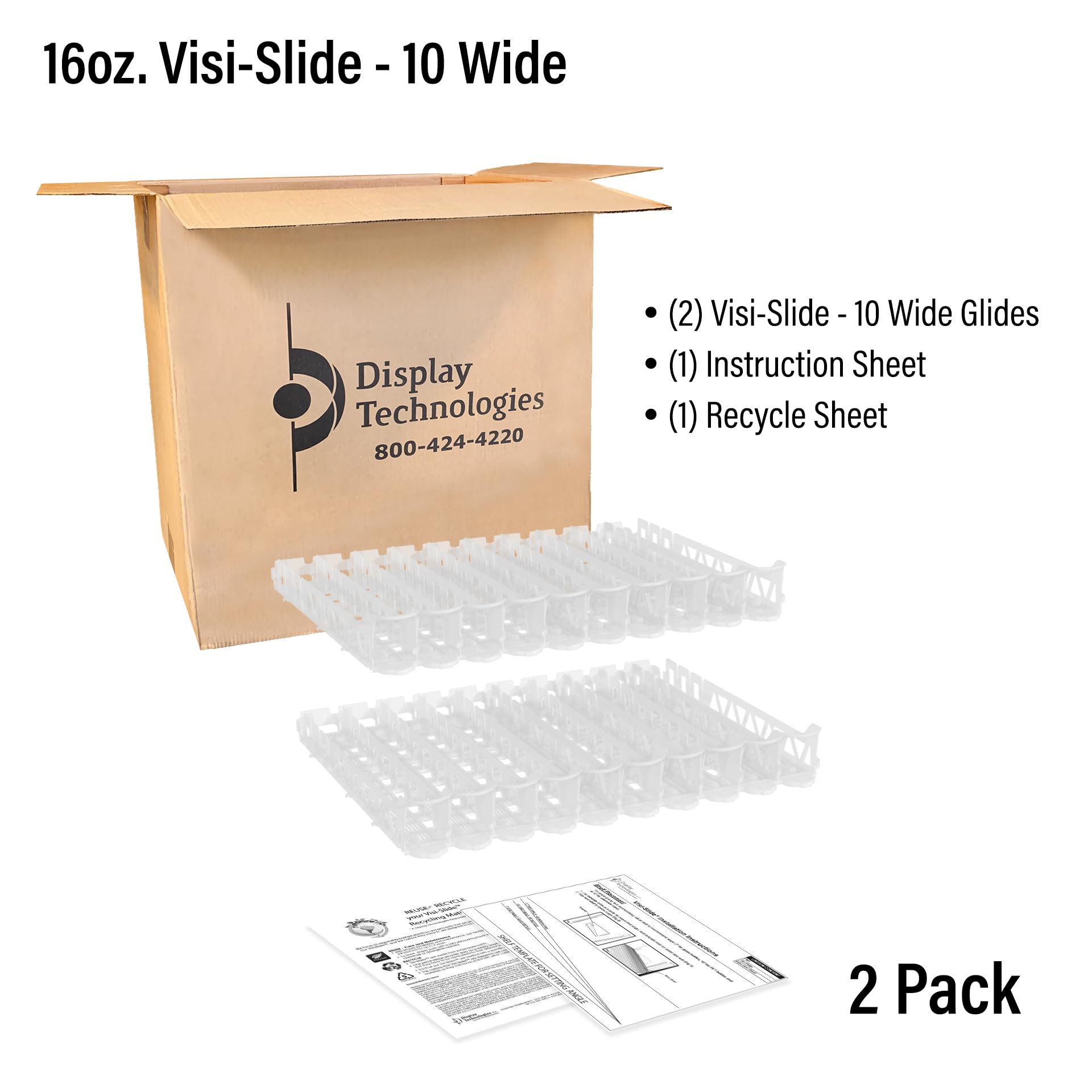 Visi-Slide 14/16oz Soda Beverage Dispenser - Gravity Fed Glide for Angled Shelves for Coolers, Commercial Refrigerators, Cold Vaults (Pack of 2)Drink Dispenser and Organizer for Cans, Bottles and More