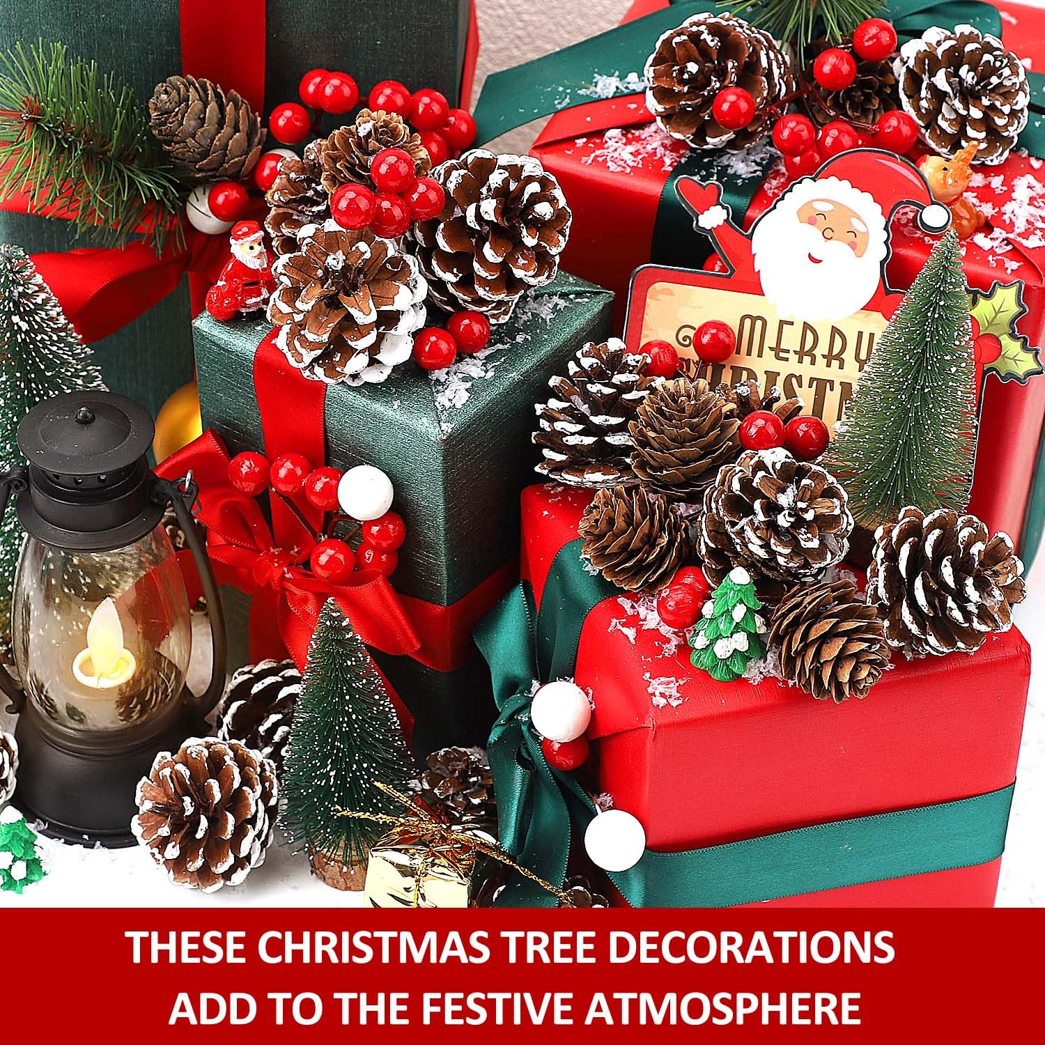 30Pcs Mini Christmas Trees and 115Pcs Christmas Pine Cones Berry Pine Branch Set