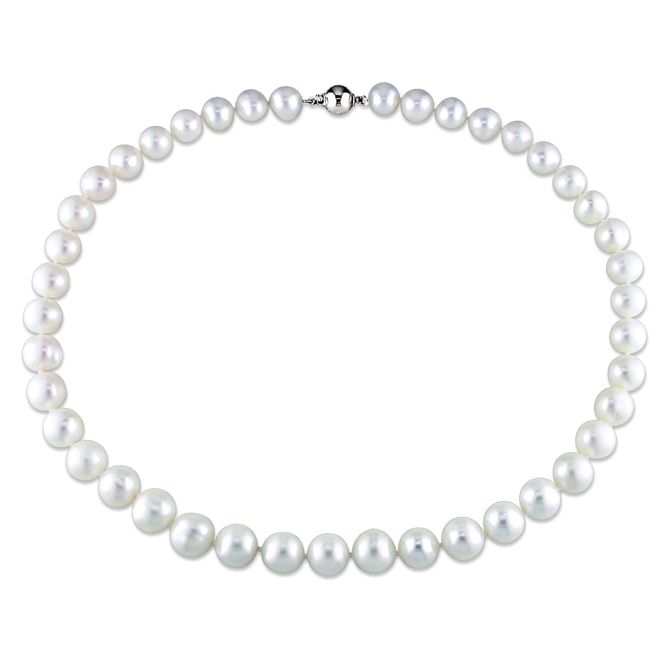 Abbie+Cleo Cultured Freshwater Oval White Pearl Strand Necklace with Sterling Silver Ball Clasp (10-11mm), 18in