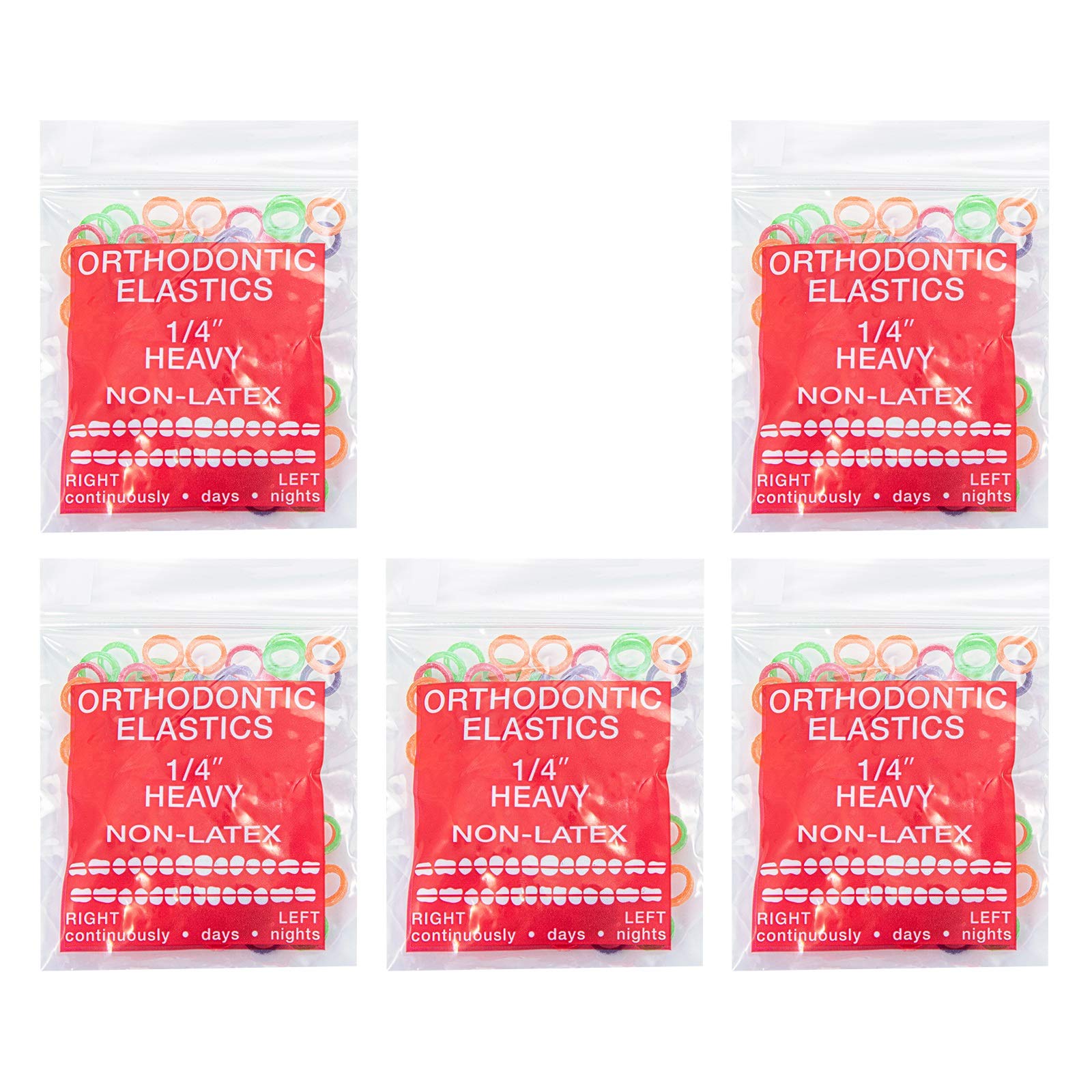JMU Orthodontic Elastics 1/4 Heavy, 500 Pack Intraoral Elastic Bands Non-Latex Neon Dental Rubber Bands Made in USA
