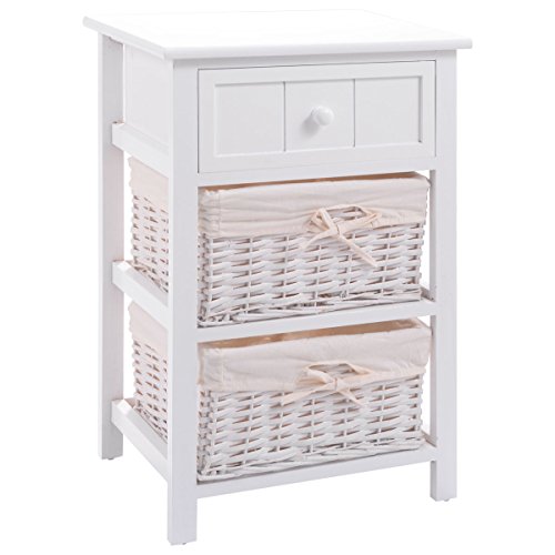 Giantex Nightstand with Drawers Wooden, W/ 2 Storage Baskets and Open Shelf for Bedroom, Bedside Sofa End Table (1, White)