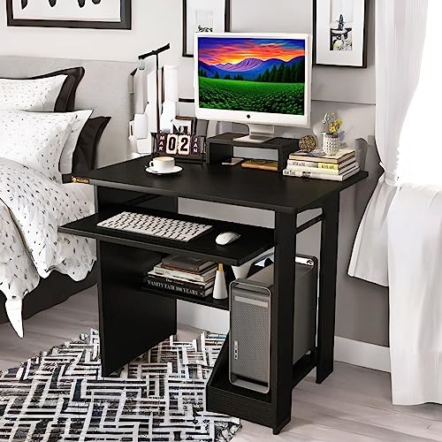 ALISENED Home Office Computer Desk with Monitor Stand Keyboard Tray, 29.5 Inch Study Writing Desk Small PC Laptop Table with Storage Shelves, Modern Workstation for Small Spaces Save Space