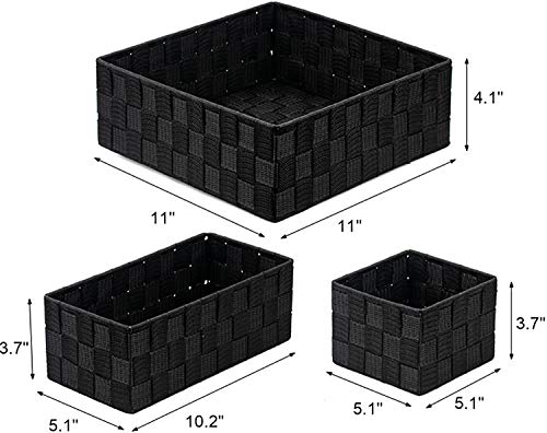 Nicunom 4 Pack Woven Storage Box Cube Basket Bin Container Box, Nylon Storage Basket for Closet, Dresser, Drawer, Shelf, Office Divider Organizer Bins, Black