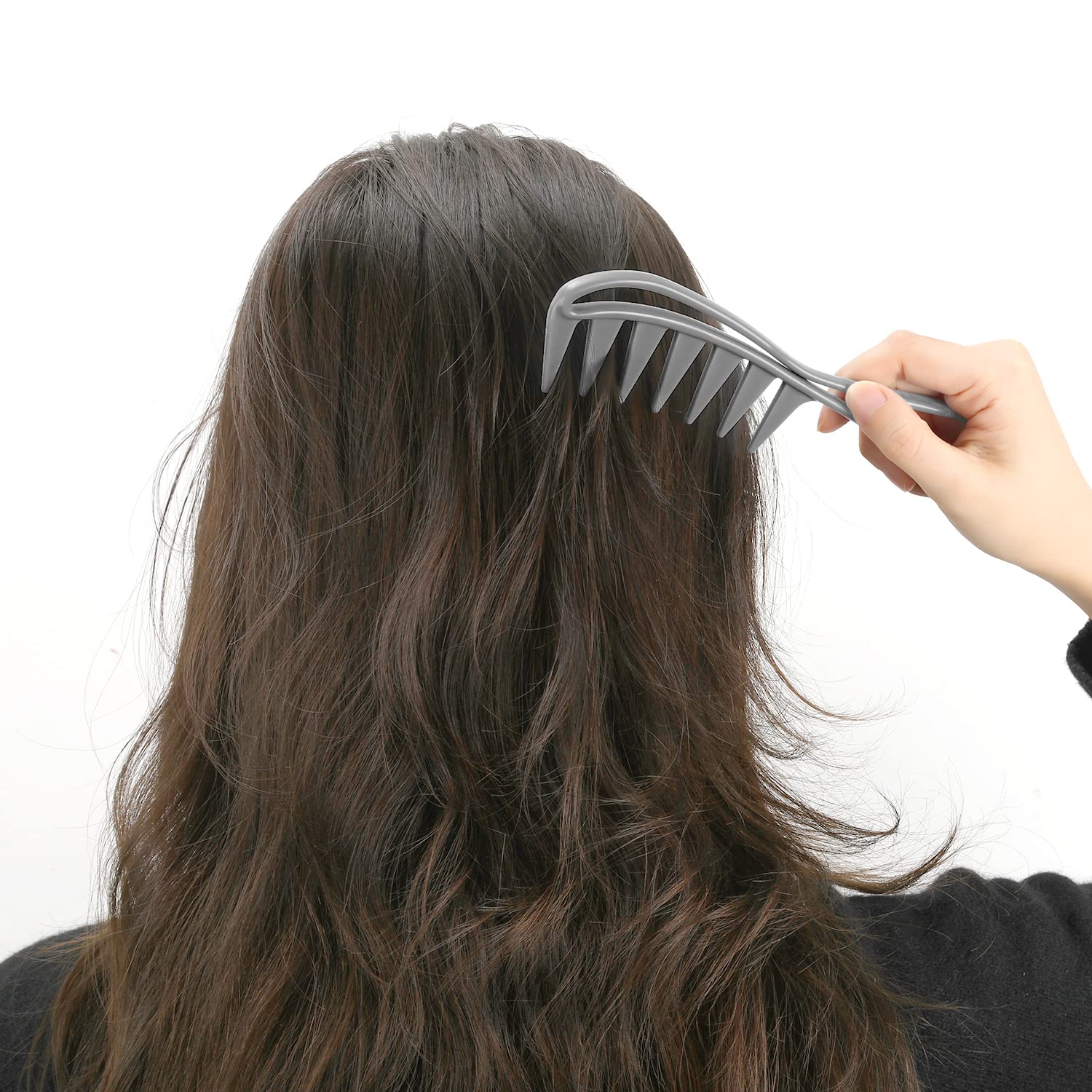 2Pcs Wide Tooth Comb for Curly Hair, Large Shark Teeth Comb Detangler for Brushing Out Curls Plastic Hairstyle Tool for Wet Wavy Thick Hair Wigs Barber Salon, Women Men (1 Black, 1 Silver)