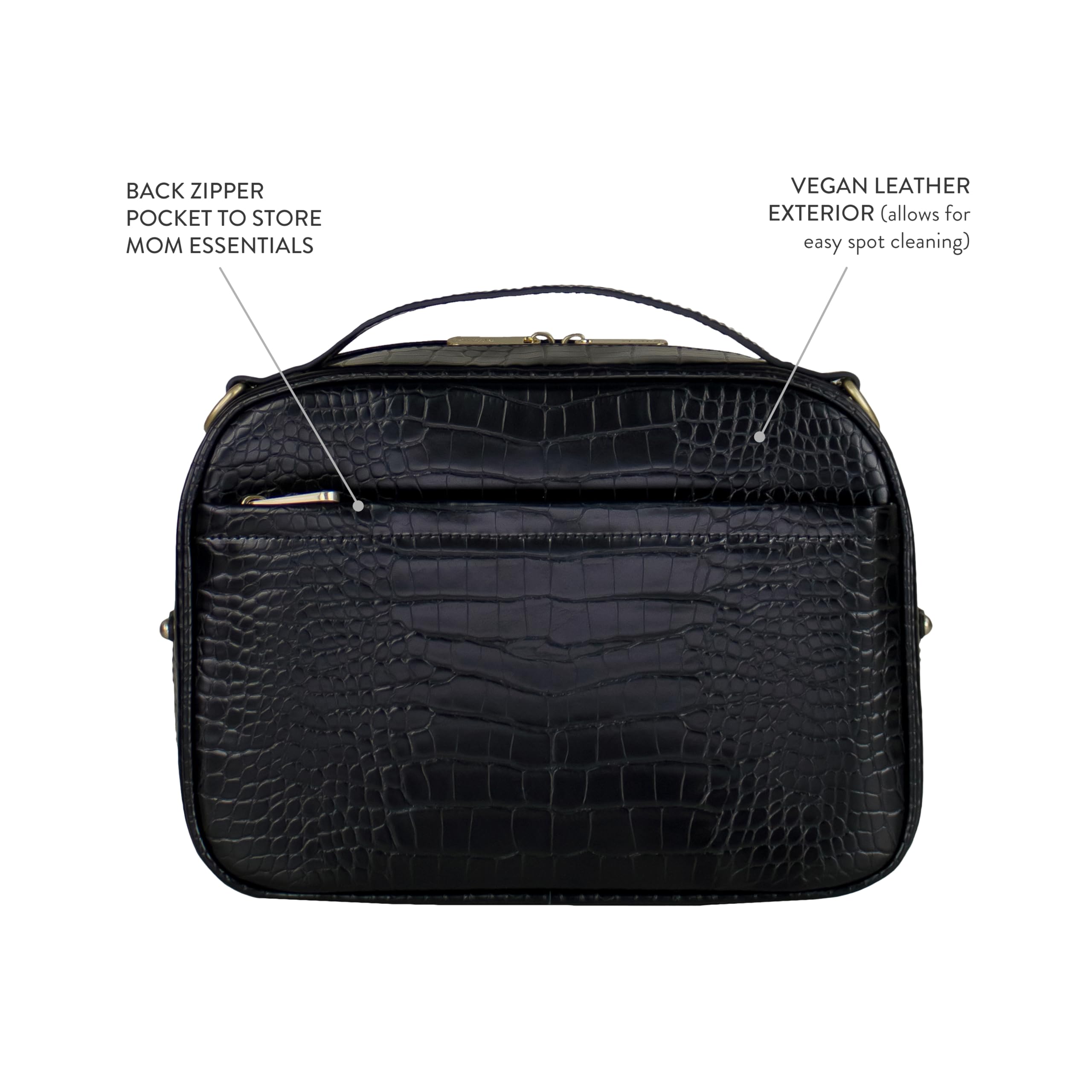 TWELVElittle Luxe Diaper Clutch - Crossbody Diaper Bag includes Portable Changing Pad, Zip Out Pouch organizer and Wipes Case Black Croc
