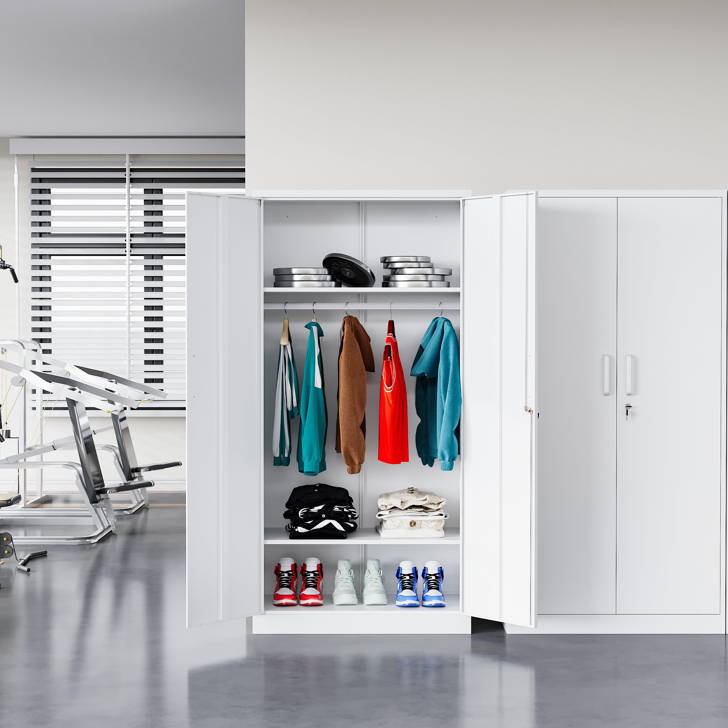 BYNSOE Metal Storage Cabinet 72'' Metal Locker with Locking Metal Storage Locker with Hanging Rod for Office Hospital Require Assembly (White)