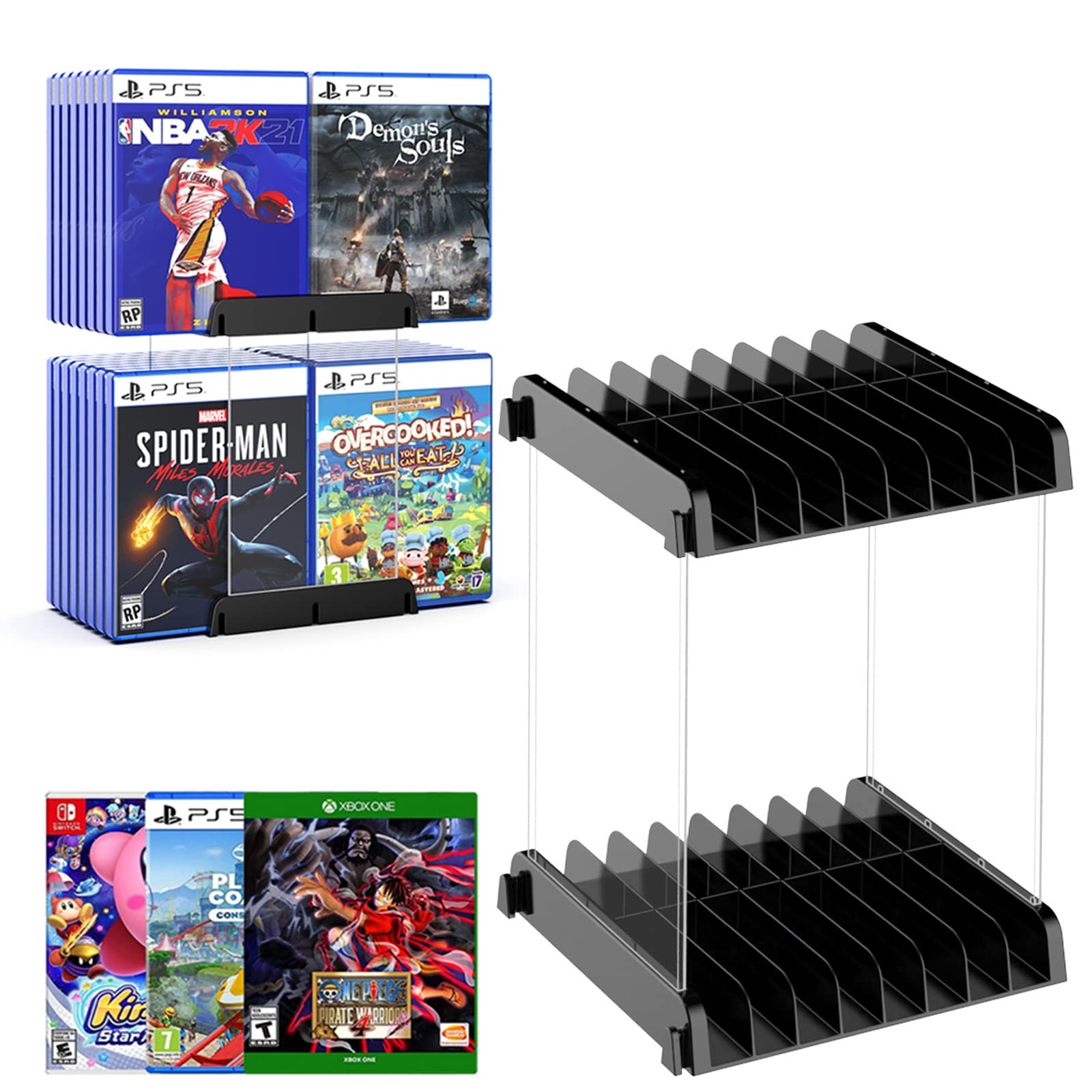 ASFSKY Game Storage Tower Universal Video Game Storage for 32 Games Storage Stand Compatible with PS5 PS4 Xbox Nintendo Switch Games Gamer Gifts