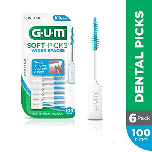 GUM Soft-Picks Wider Space, Easy to Use Dental Picks for Teeth Cleaning and Gum Health, With Convenient Carry Case, Dentist Recommended Dental Floss Picks, 100ct (6pk)