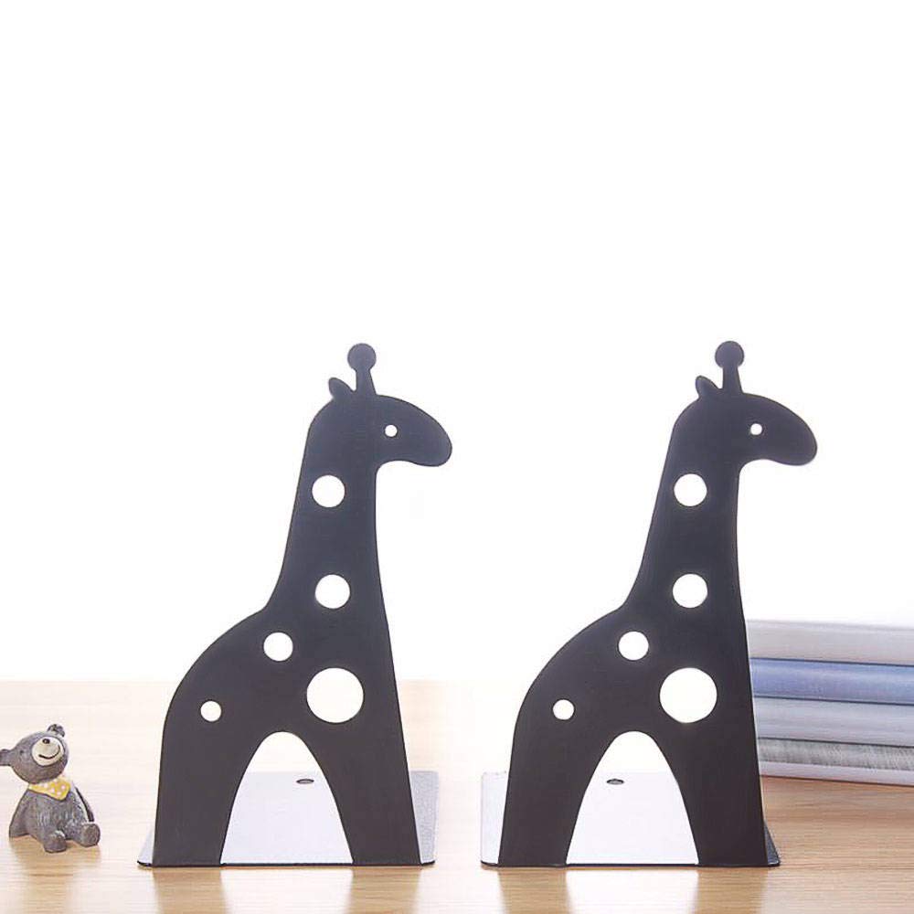 Loupdeloup Cute Bookends,Non Skid Giraffe Animal Book Ends for Shelves Decorative for Kids Black 1 Pair
