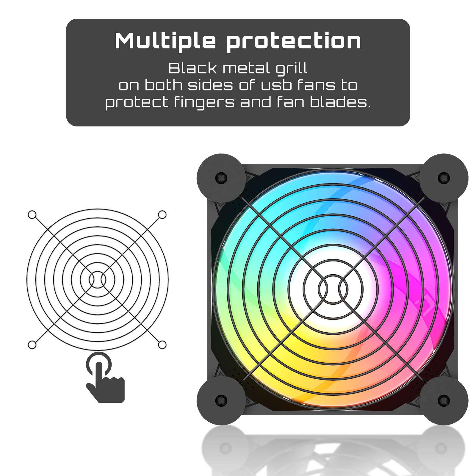 upHere N12U06 USB Fan,Dynamic Rainbow LED,Silent 120mm Fan for Computer Cases Computer Cabinet PlayStation Xbox Cooling