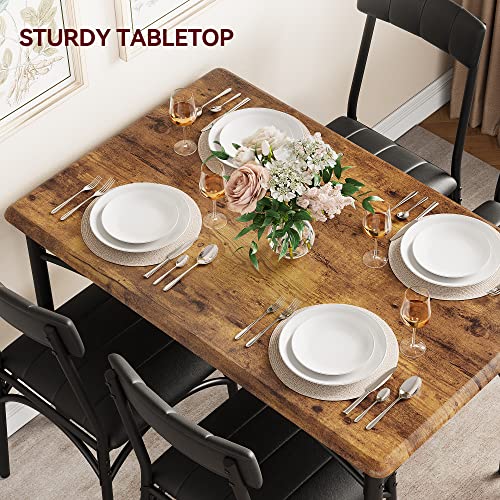 Alkmaar Kitchen 4 Upholstered Chairs Room Set, Rectangular Dining Table for Small Space,Apartment, Retro Brown