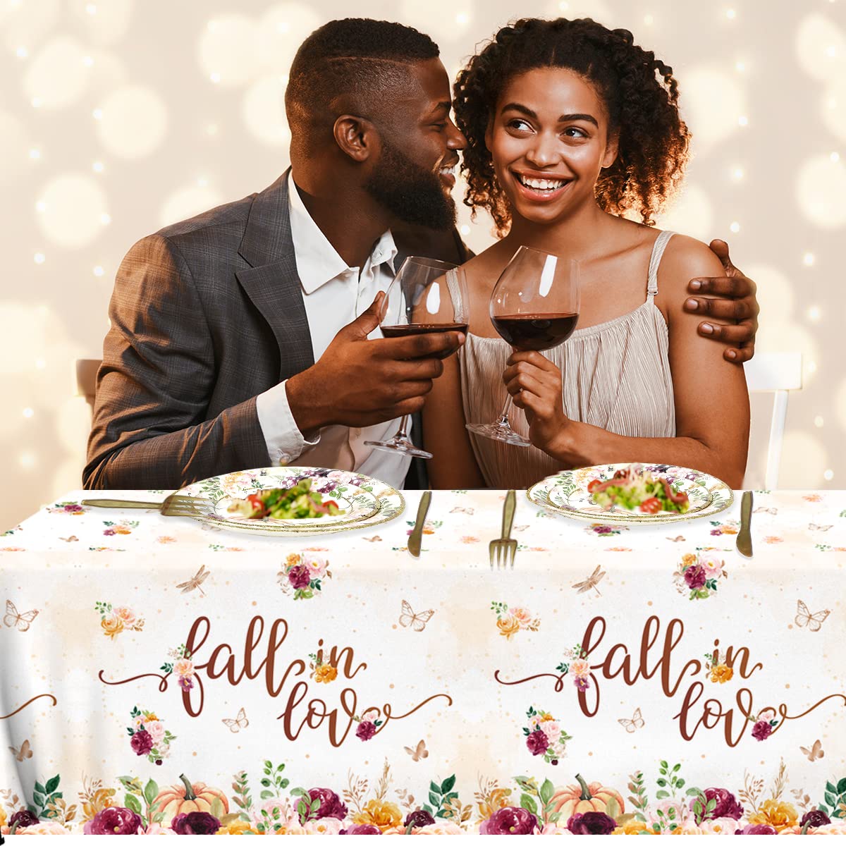 Fall in Love Party Decorations Fall Floral Pumpkin Decoration Set Includes Fall Tablecloths, Fall in Love Dinner Plate Boho Balloons Perfect for Bridal Shower Anniversary Engagement Party Decorations