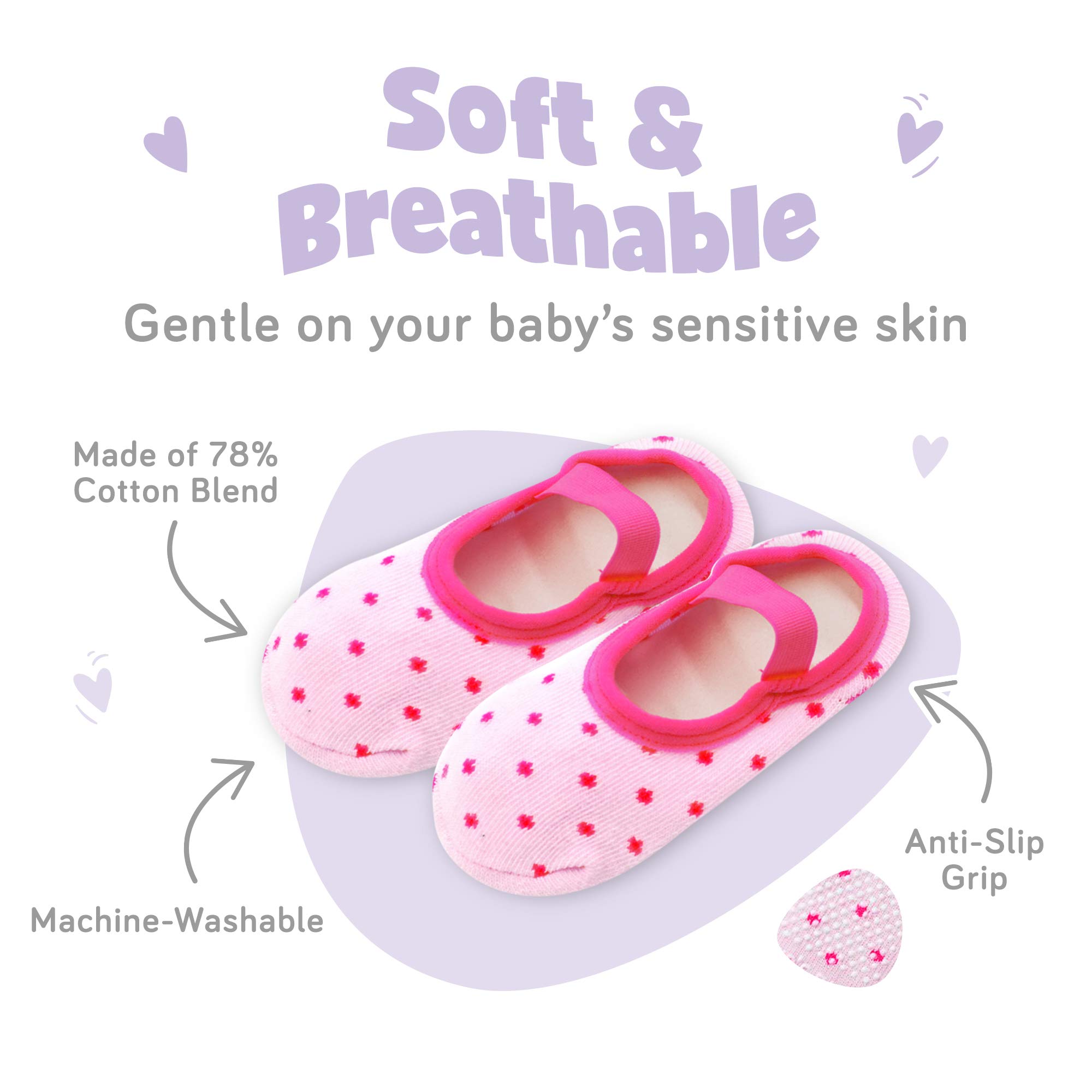 Ashtonbee Toddler Ballet Socks with Grip 6 Pairs, Non-skid Slipper Socks for Kids, Machine-washable Toddler Grip Socks and Baby Socks for 9-32 Months