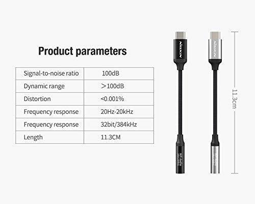 Nillkin USB C to 3.5mm Headphone Adapter,USB Type C to 3.5mm Headphone Audio Jack Hi-Fi DAC Chip Cable Adapter for Galaxy S20 Ultra/S20+/Note 10,iPad Pro 12.9/11,One Plus 8/7 Pro,Pixel 4/3/2,Silver