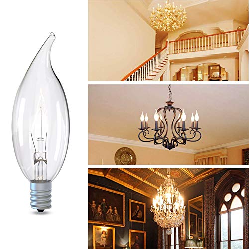 40W Candelabra Light Bulbs Candelabra Flame Tip Clear C32 120V E12 Base Incandescent Light Bulbs for Chandeliers, Ceiling Fan Lights, Pendants, Wall Sconces Decorative (24 Packs)