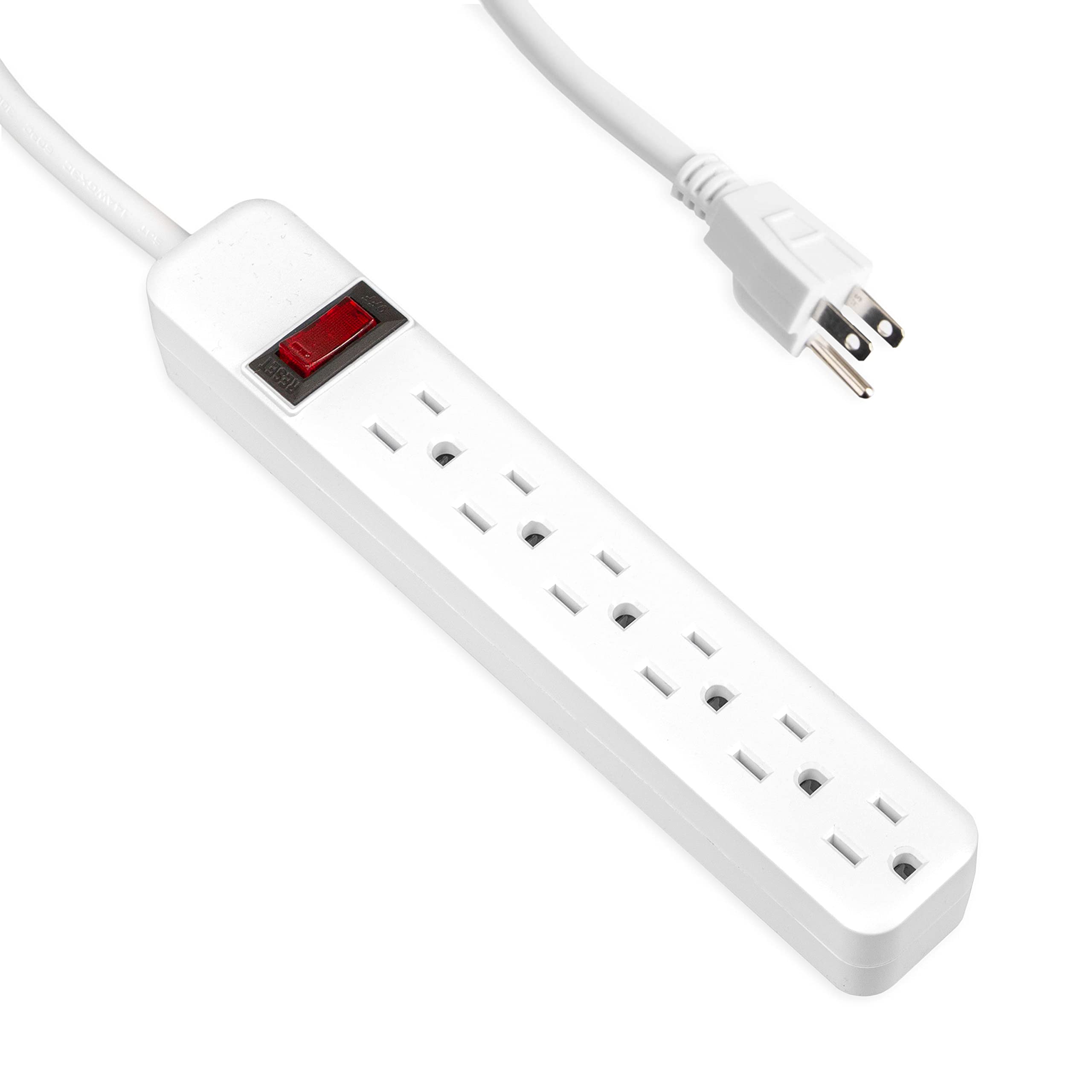 6 Outlet Surge Protector Power Strip - 14/3 SJT White Surge Suppressor with 25 Foot Long Extension Cord, 15A/1875W, ETL Listed
