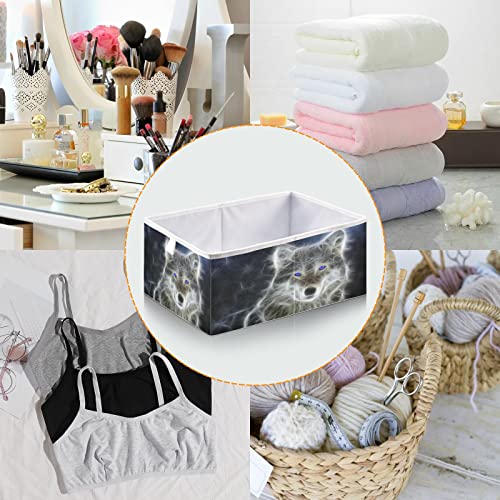 Blueangle Cool Wolf Animal Rectangle Storage Bin, 15.8 x 10.6 x 7 in, Large Collapsible Organizer Storage Basket for Home Décor(435)