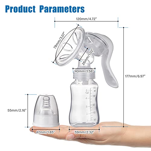 Elfzone Manual Breast Pump, Adjustable Suction Silicone Hand Pump Breastfeeding, Small Portable Manual Breast Milk Catcher Baby Feeding Pumps & Accessories, White, Mothers Day Gifts