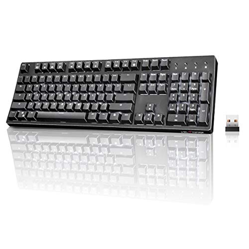 VELOCIFIRE Gaming Keyboard Mechanical, VM02WS 104-key Full Size Gaming Keyboard Ergonomic with Red Switches White Backlit & High Battery Lasting for Copywriters, Typists, Programmer(Black)