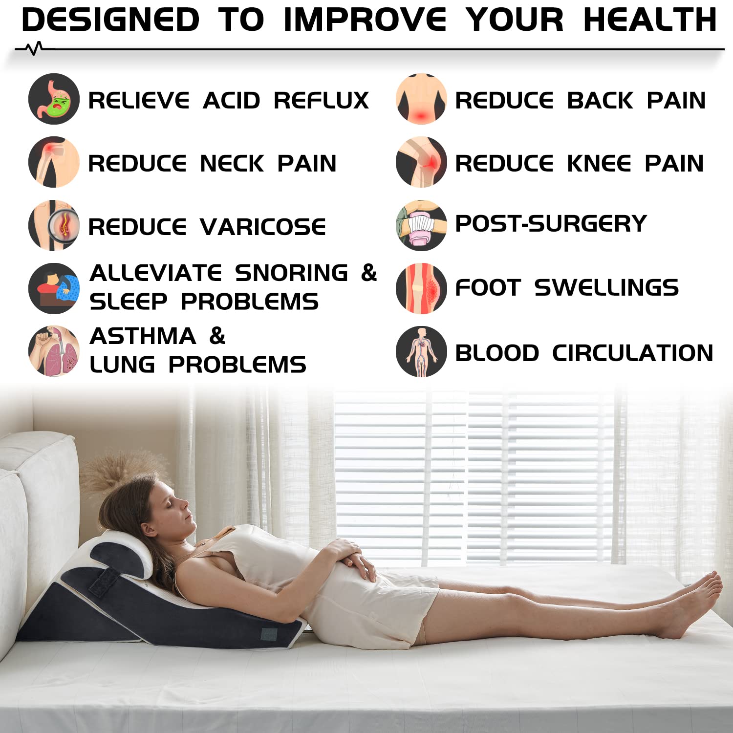 3PCS Qirroboni Orthopedic Bed Wedge Pillow Set, Adjustable Pillows for Neck, Back and Leg Pain Relief Comfortable & Post Surgery Foam - Heartburn, Anti Snoring, Acid Reflux GERD Sleeping Charcoal Grey