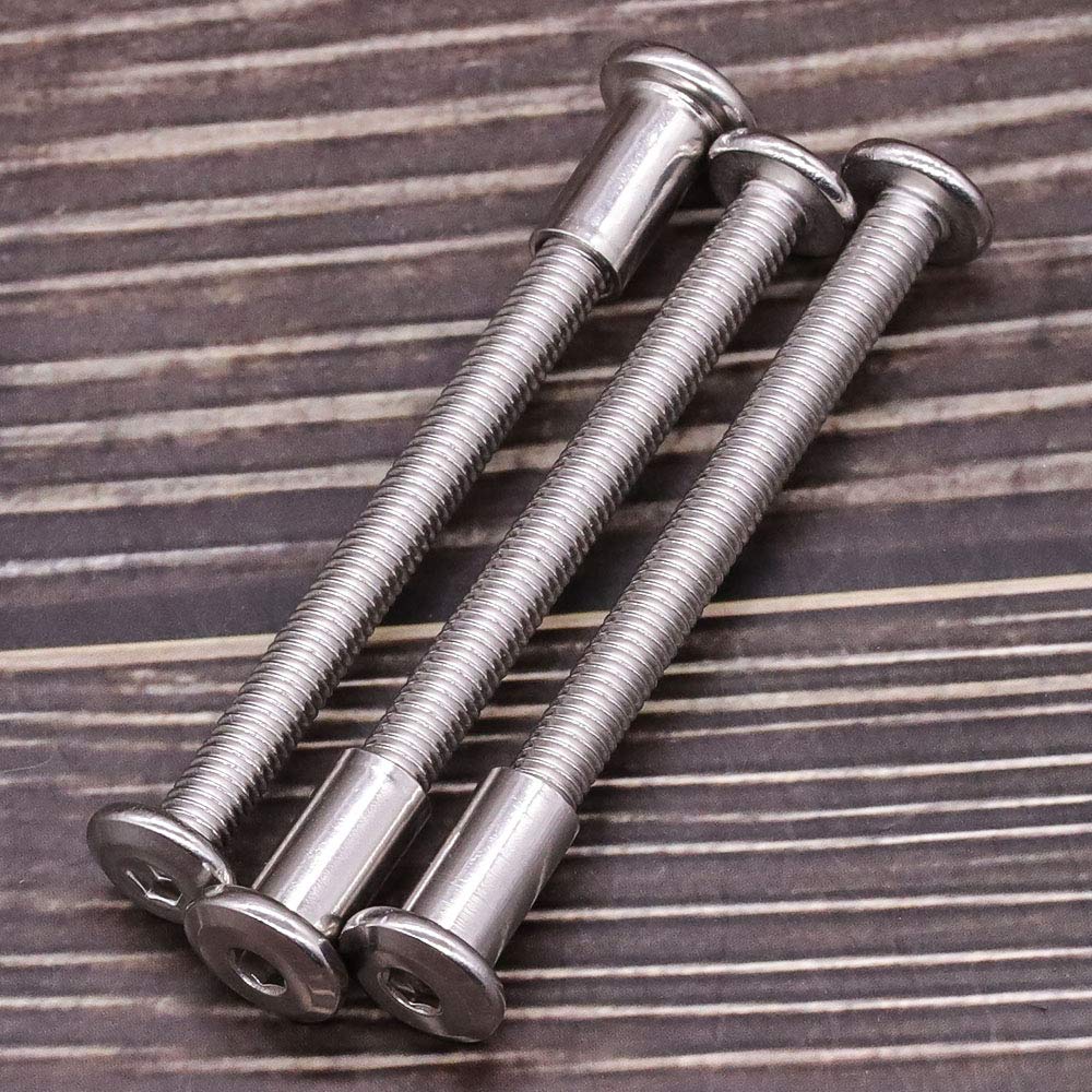 M6 x 50mm, 55mm, 60mm, 65mm, 70mm Stainless Steel Furniture Bolts Flat Socket Head Cap Screws Assortment 25 PCS, 304 Stainless Steel 18-8, Full Thread, Bright Finish