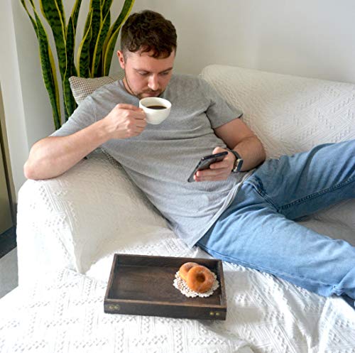 Sufandly Service Tray with Handles, Serve Coffee, Tea, Cocktails, Appetizers, Rectangle Wood Breakfast Bed Tray 11.8X 7.9 Inch
