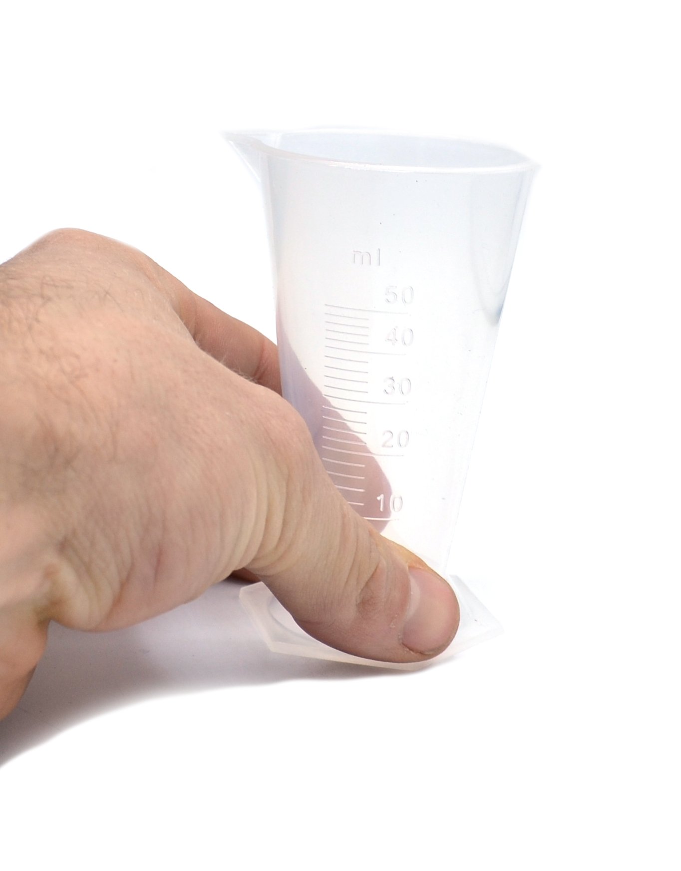 EISCO Conical Measure, 50ml - Polypropylene Plastic, Translucent - Pouring Spout - 2ml Raised Graduations - Hexagonal Base