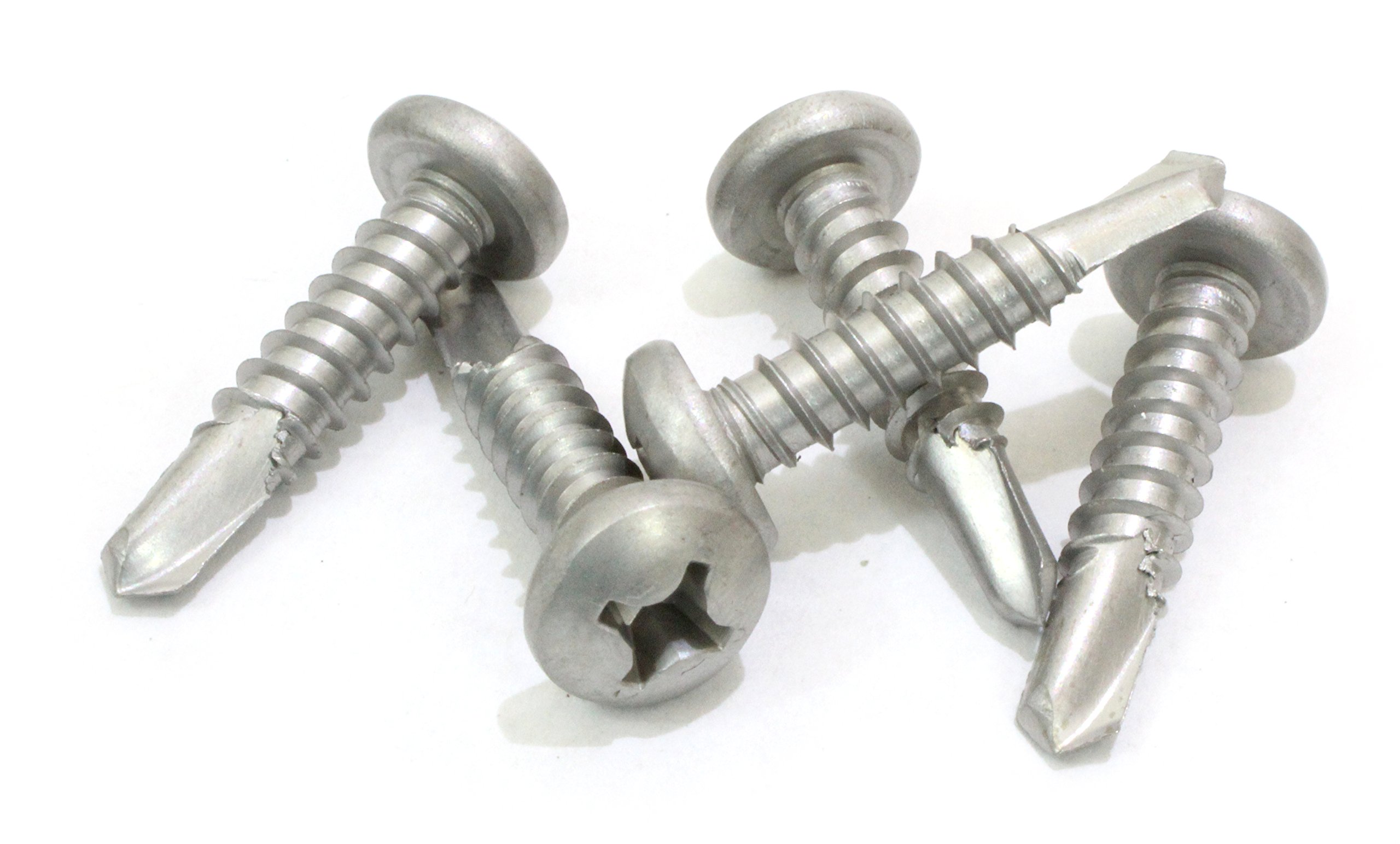 Bolt Dropper 10 x 1 Self Tapping Stainless Steel Metal Screw, (100 Set) Phillips Pan Head Self Drilling, 410 SS, Corrosion Resistant Choose Size