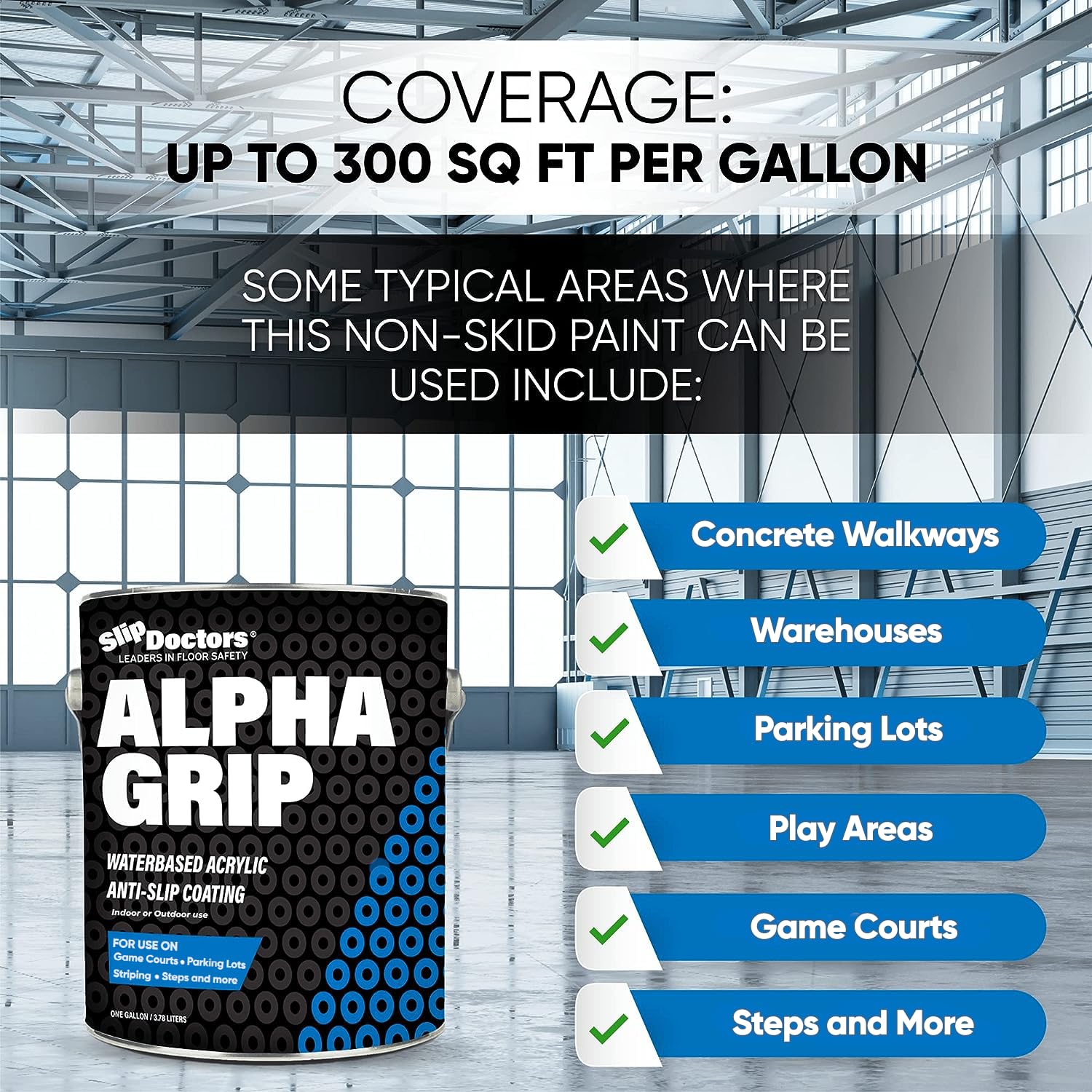 Alpha Grip Non-Slip Paint for Concrete & Asphalt – Non-Skid Coating Ideal for Striping Parking Lots, Playgrounds & Pavements (White, 1 Gallon)
