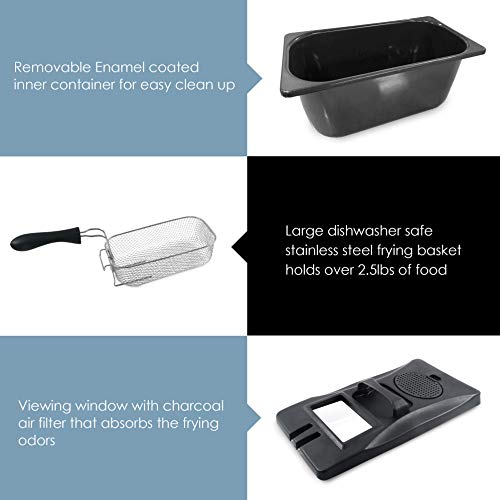 Elite Gourmet EDF-3500# Electric Immersion Deep Fryer. Removable Basket, Timer Control Adjustable Temperature, Lid with Viewing Window and Odor Free Filter