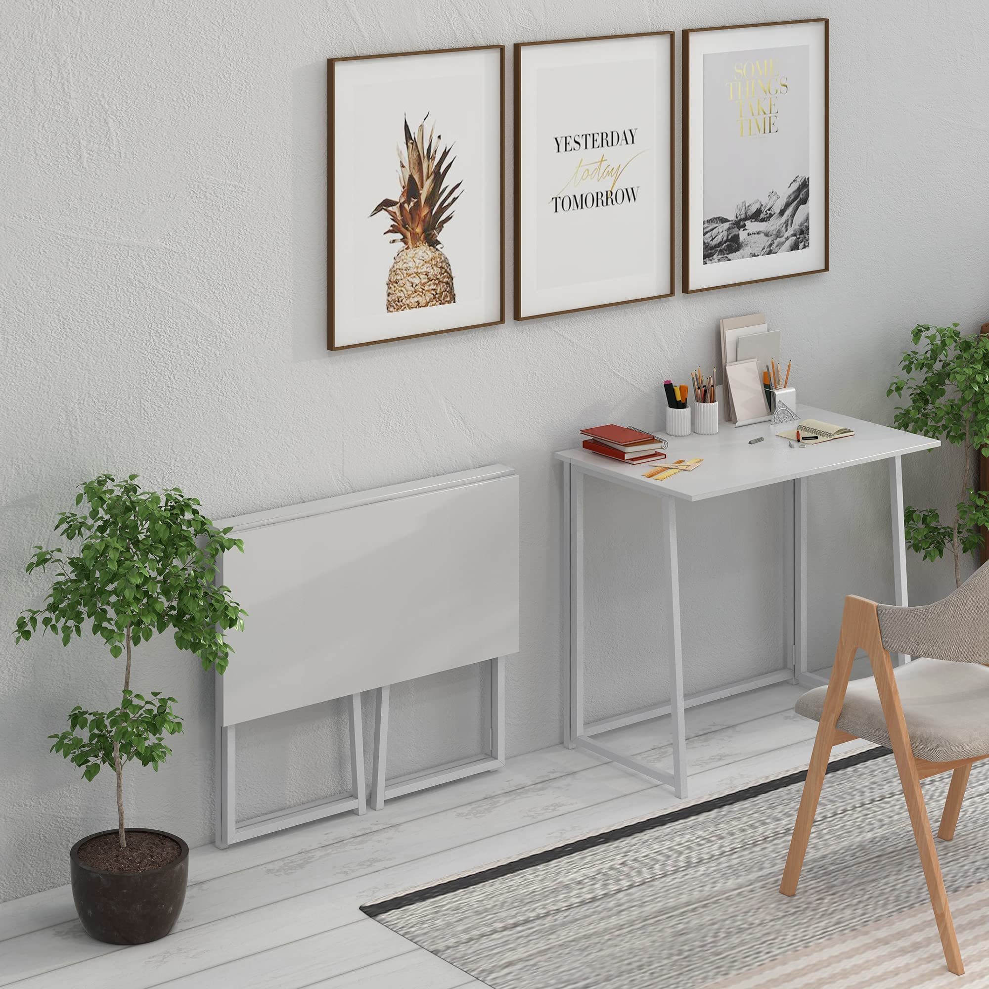 4NM 31.5" Small Desk with Storage Bag, Simple Assembly Folding Computer Desk Home Office Desk Study Writing Table for Small Space Offices - All Black