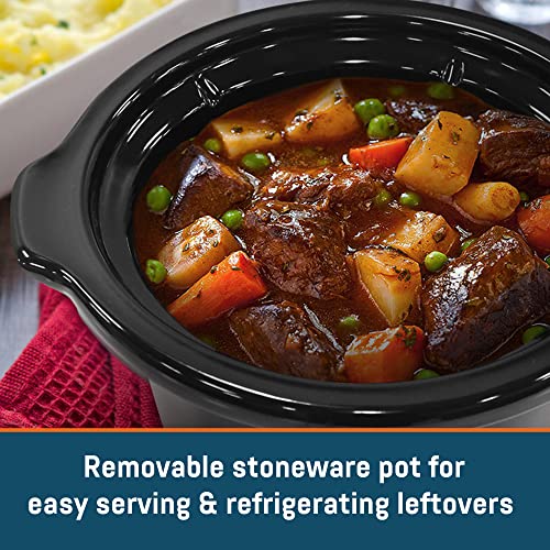 Elite Gourmet MST239X Electric Round Slow Cooker, Adjustable Temp, Entrees, Sauces, Stews & Dips, Dishwasher Safe Glass Lid & Crock, 2 Quart, Black