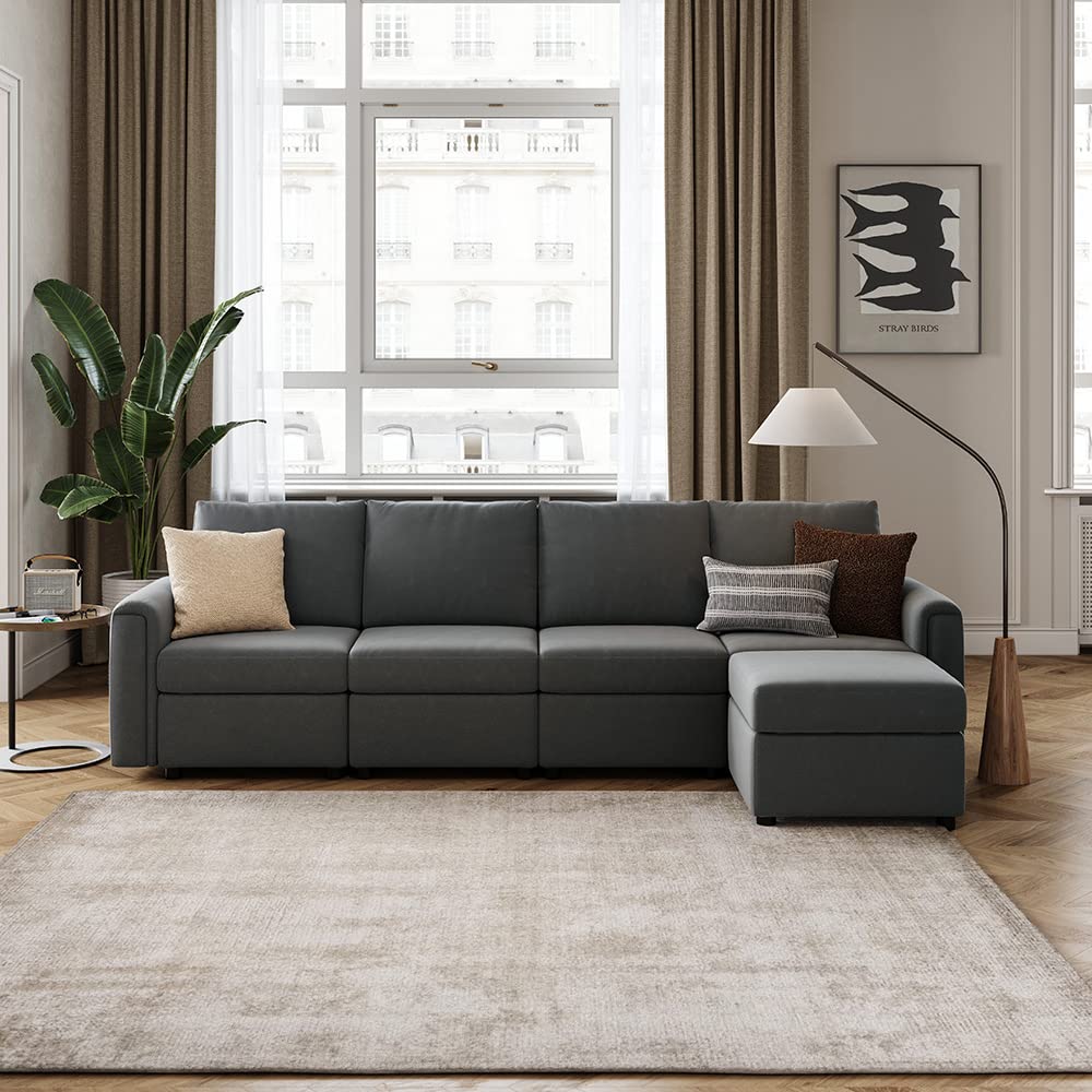 LINSY HOME Modular Sectional Sofa with Storage, Washable Sectional Couch, Covers Changeable, Single Couch Modular Chair to Extend Your Sofa, Dark Grey