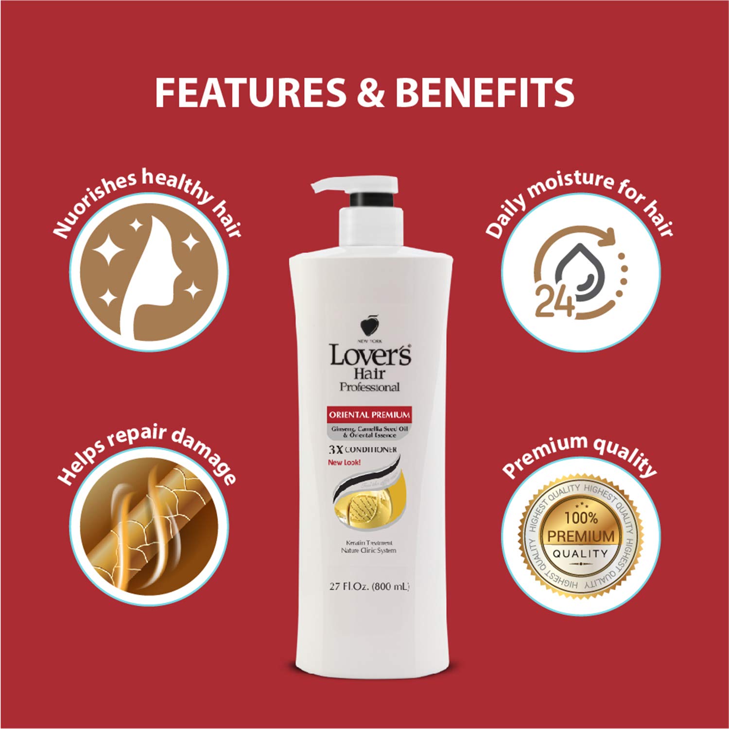 LOVER'S HAIR PROFESSIONAL Oriental Premium 3X Conditioner 27 Fl Oz Ginseng Camellia Seed Oil Oriental Premium Conditioner