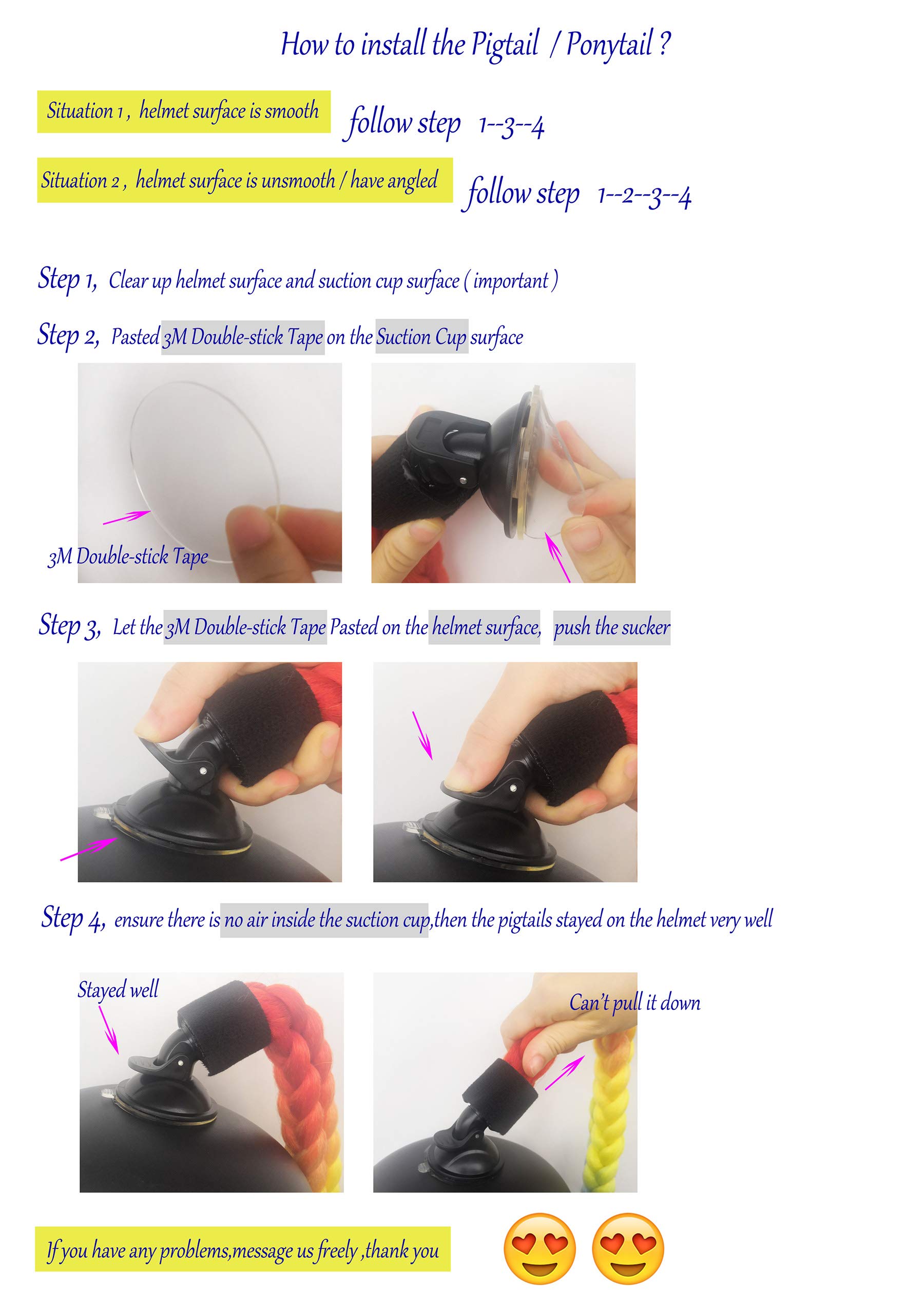 3T-SISTER Pigtails for Helmet Wavy Curly Ponytails for Motorcycle Bicycle Ski Helmets with Bowknot Decorations 24inch Black to Red (Helmet not Included)