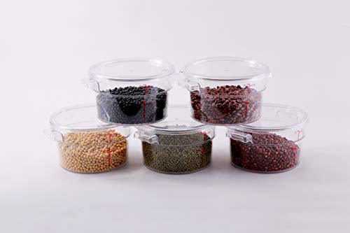 Hakka 2 Qt Commercial Grade Round Food Storage Containers With Lids,Polycarbonate,Clear - Case of 5