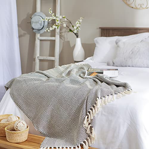 DII Rustic Farmhouse Cotton Chevron Blanket Throw with Fringe for Chair, Couch, Picnic, Camping, Beach, & Everyday Use, 50 x 60 - Urban Chevron Mineral