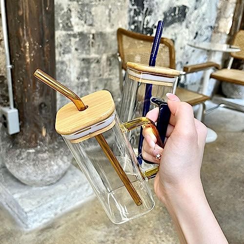 400ml Square Glass Cup With Lid And Straw Transparent Coffee Cup Cup Drinking Mocha Juice Wine Milk O6j7 Bubble C Beer Glass Tea