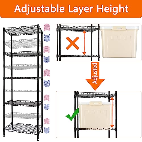 GIOTORENT 5-Wire Shelving Storage Garage Organizer, Adjustable Metal Shelf Wire Shelving Rack for Laundry Bathroom Kitchen Pantry Closet, Matt Black