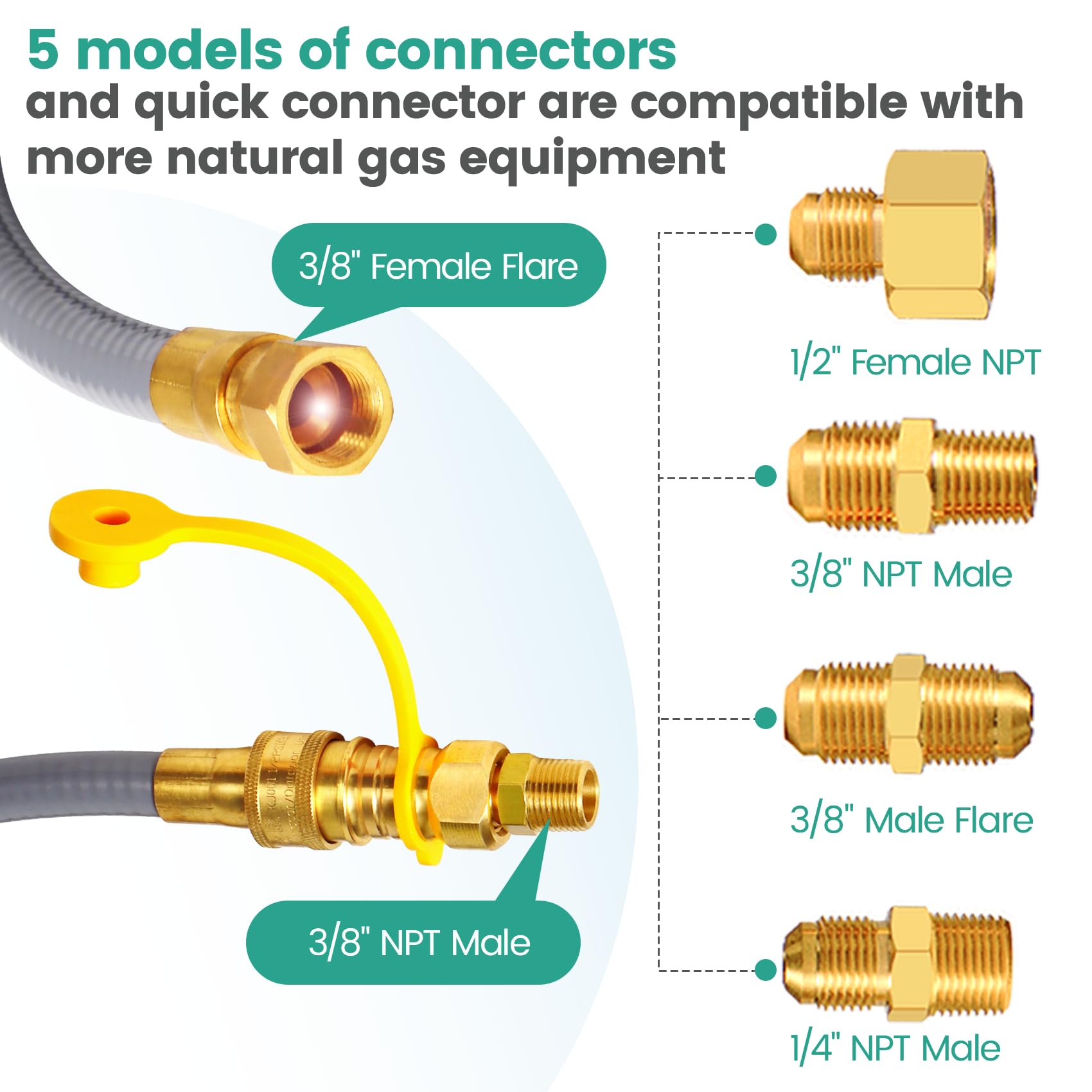 5369 Propane to Natural Gas Conversion Kit, For Weber,Blackstone 28" &36 ",Pizza Oven,Fire Pit, Generator, Patio Heater,etc.12FT 3/8" ID Natural Gas Hose with Quick Connect
