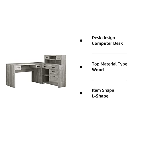 Monarch Specialties Computer Desk L-Shaped - Left or Right Set- Up - Corner Desk with Hutch 60"L (Grey Reclaimed Wood)