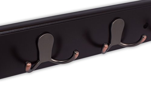 BIRDROCK HOME Dual Hook Coat and Hat Rack - 6 Dual Hooks - 27 Inches - Wall Mount - Decorative Home Storage - Entryway Foyer Hallway Bathroom Bedroom Rail - Oil Rubbed Bronze Hooks - Dark Brown Pine