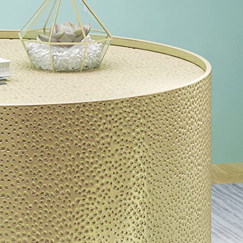 Christopher Knight Home Rache Modern Round Coffee Table with Hammered Iron, Gold, 26. 00β L x 26. 00β W x 17. 00β H