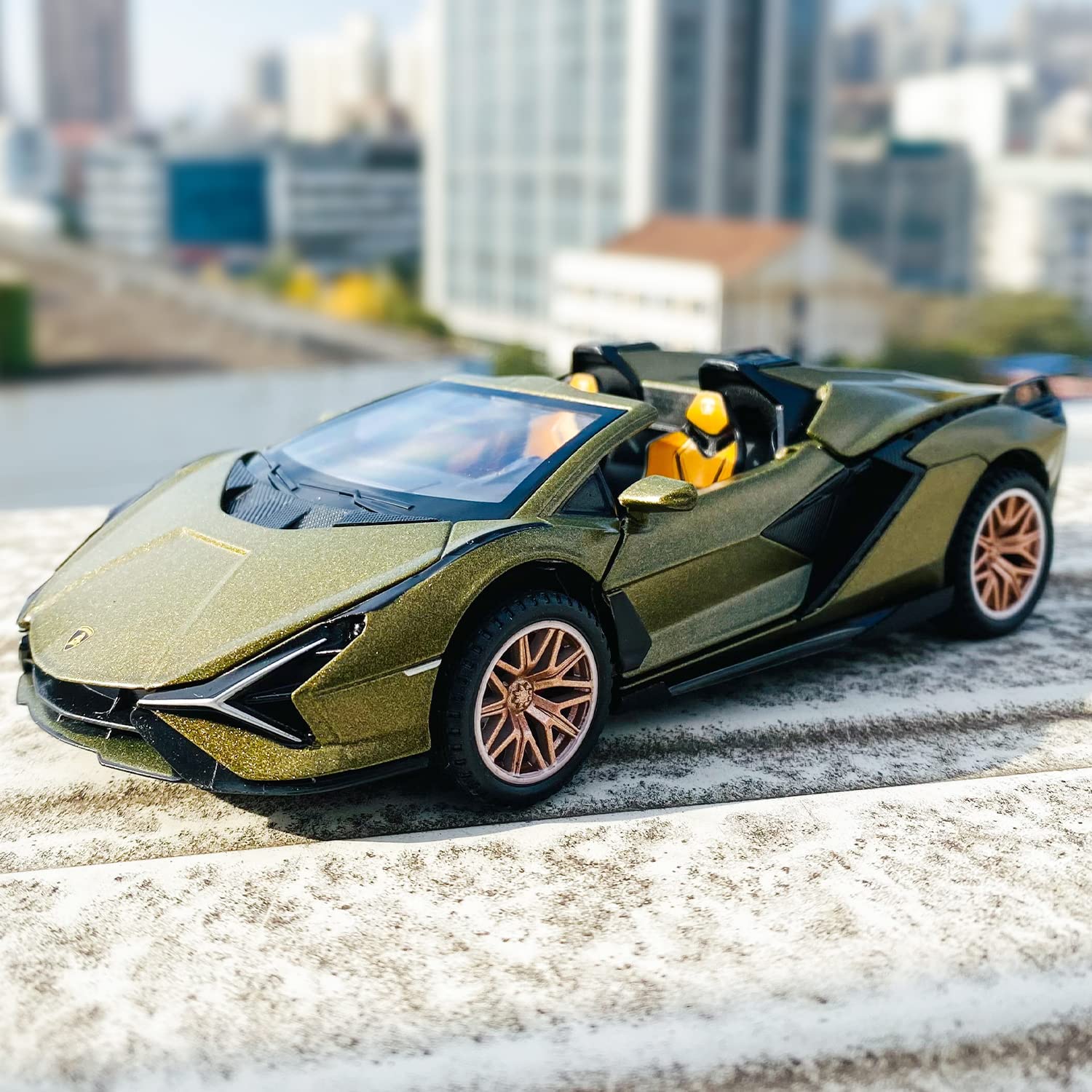 WAKAKAC Diecast Car Compatible for Sian Roadster 1/32 Scale Model Car Alloy Pull Back Door Opening Vehicles with Sound and Light Toy Car for Kids Boys Gift(Army Green)
