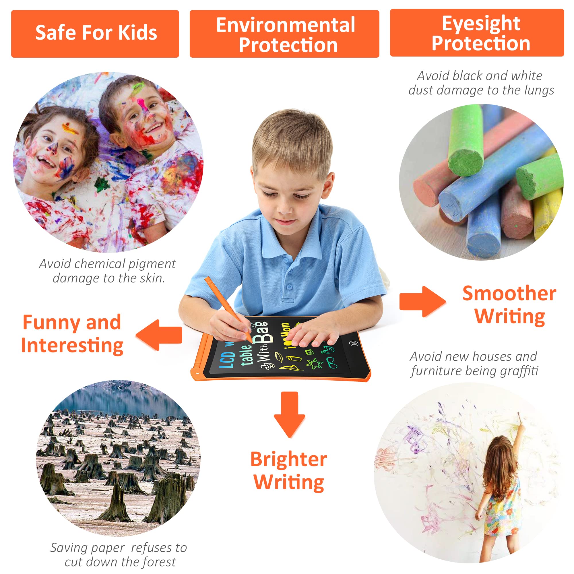 LEYAOYAO LCD Writing Tablet, Colorful Drawing Tablet with Protect Bag, Kids Drawing Pad 8.5 Inch Doodle Board,Toddler Boy and Girl Learning Toys Gift for 3 4 5 6 Years Old (Orange)