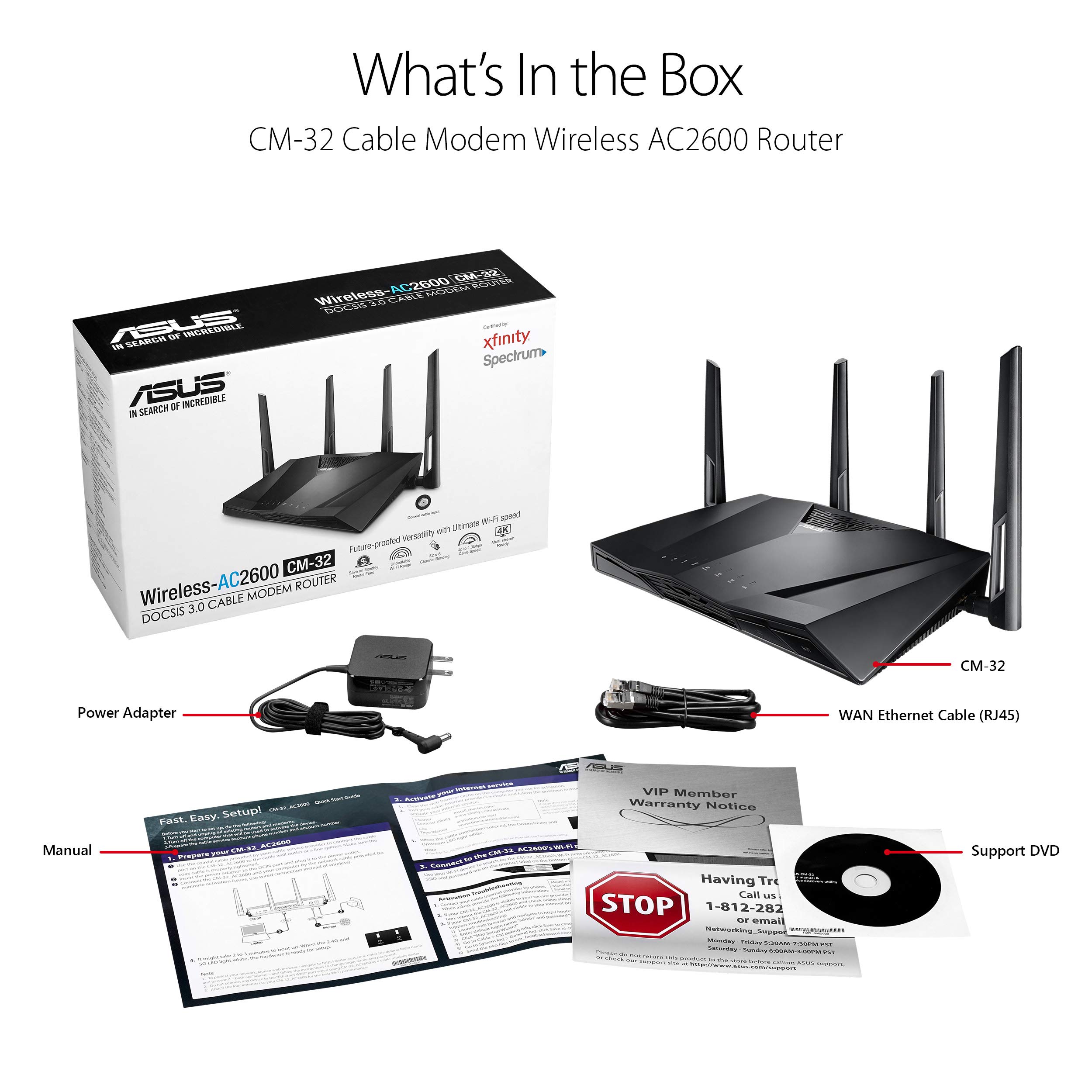 ASUS Modem Router Combo - All-in-One DOCSIS 3.0 32x8 Cable Modem + Dual-Band Wireless AC2600 WIFI Gigabit Router – Certified by Comcast Xfinity, Spectrum, Time Warner Cable, Charter, and Cox