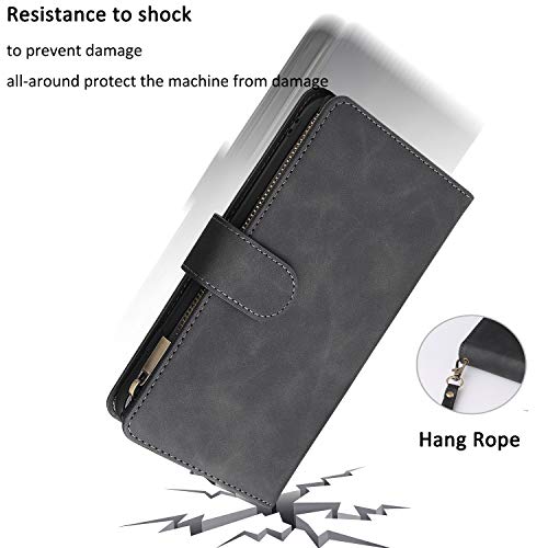 UEEBAI Wallet Case for iPhone SE 2022 5G/iPhone 7/iPhone 8/iPhone SE 2020, Premium PU Leather Magnetic Handbag Zipper Pocket Card Slots with Wrist Strap Flip Case for iPhone SE3/SE2 - Black