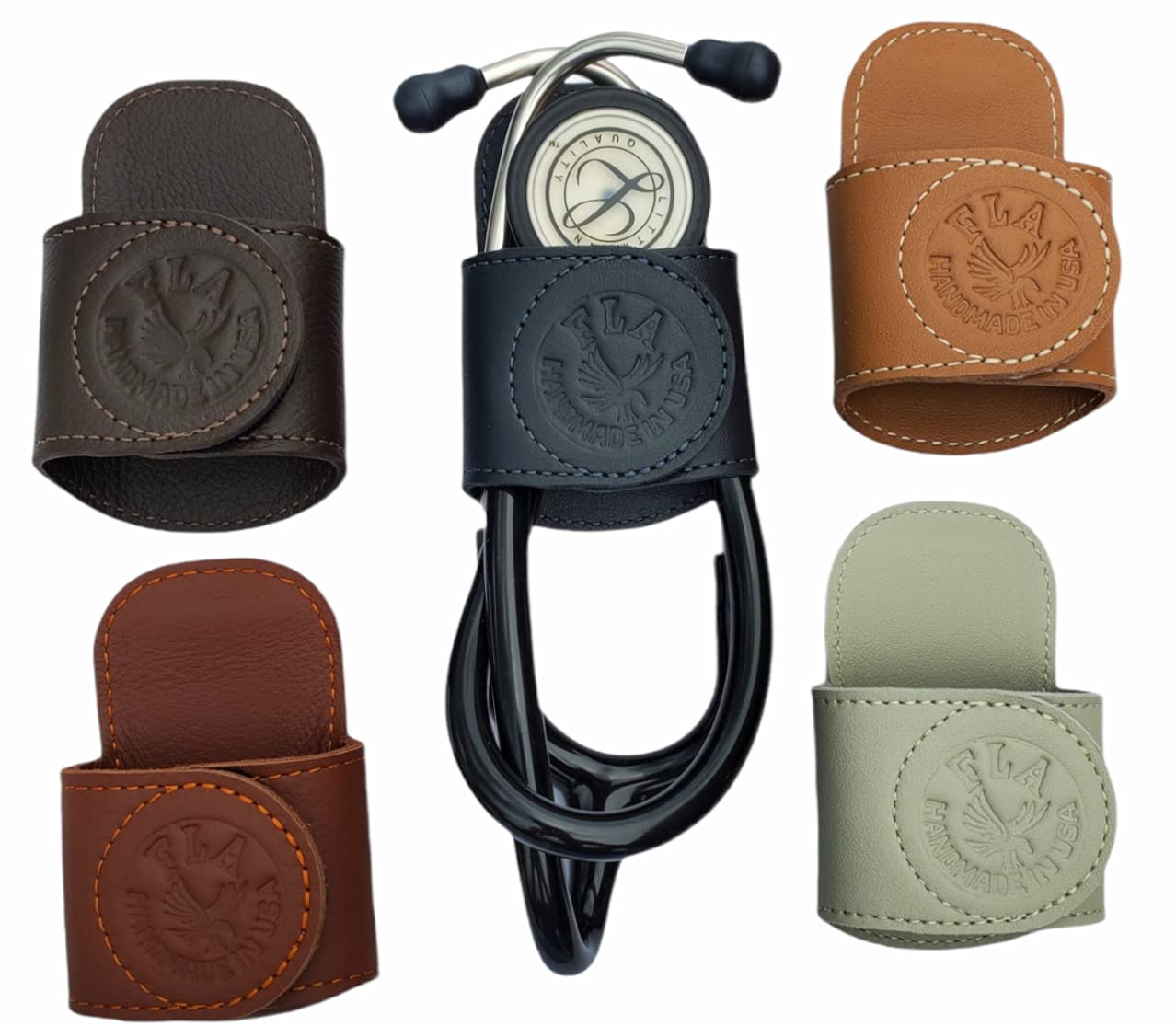 Stethoscope Holder pro with Clip,Handmade in USA Genuine Leather .Perfect for Physicians, Nurses, EMT, Medical Nursing Student (Brown).