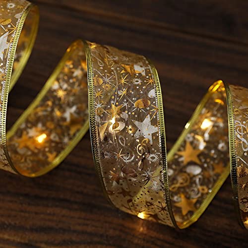 3.28 Ft Copper Led Lights String, Battery Powered Double Layer Copper Wire Ribbon Bows Fairy Strings Lights, Indoor Outdoor House Party Decor String Lights Striking Xmas Hanging Ornaments (C)