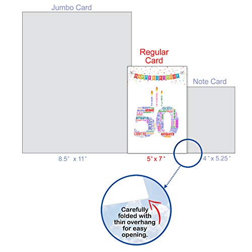 NobleWorks - 50th Funny Card for Birthday - Milestone Bday of 50 Years, Celebrate and Congrats Notecard with Envelope - Word Cloud 50 C3249MBG